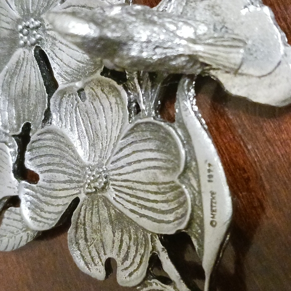 Metzke | Accents | Vintage Metzke Pewter Dogwood Flower Perched Bird ...